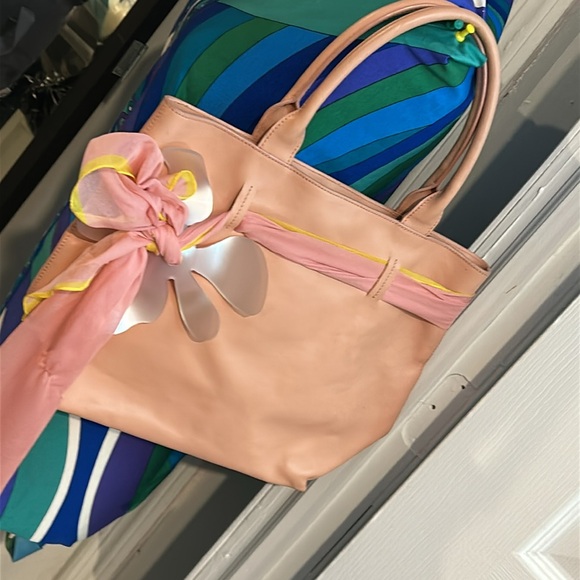 Furla | Bags | Furla Pink And Tan Tote Bag With Structured Design ...